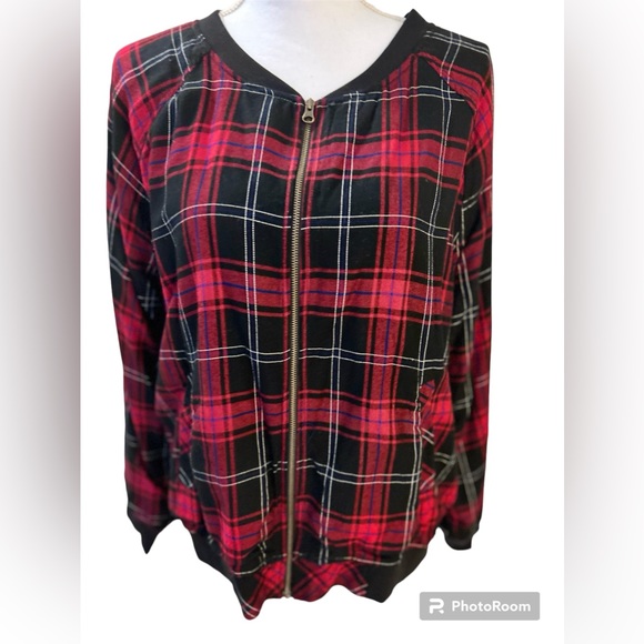 peyton jensen | Jackets & Coats | Peyton Jensen Large Redblack Plaid Bomber Jacket Fully Lined ...